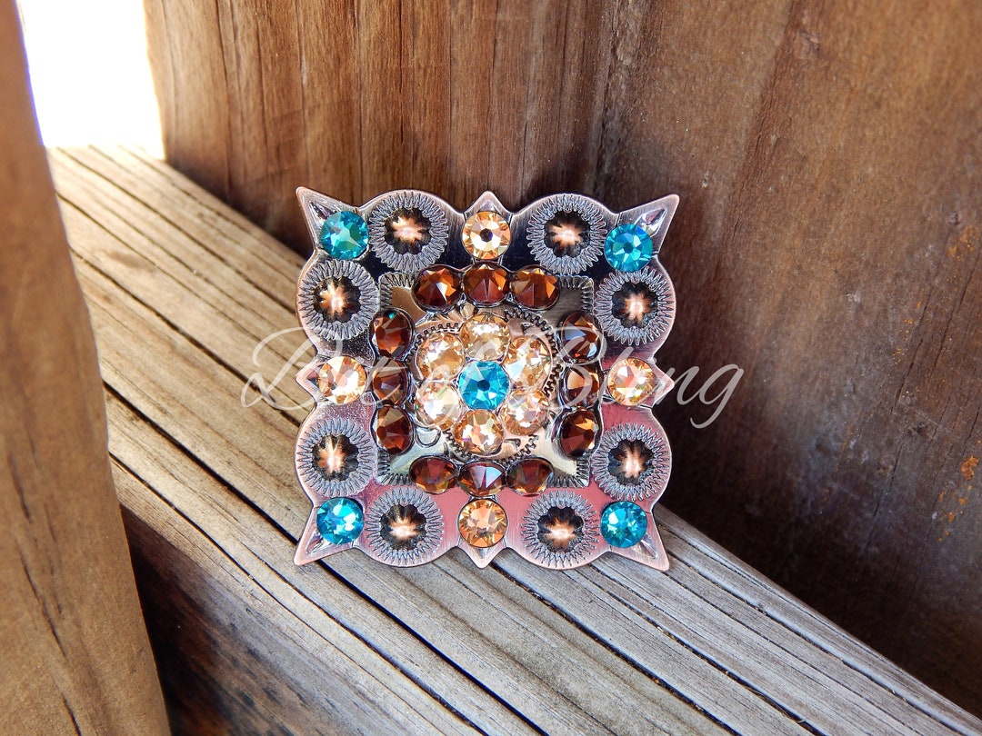 1.5 Copper Fancy Square Berry Concho Blue Zircon - Etsy