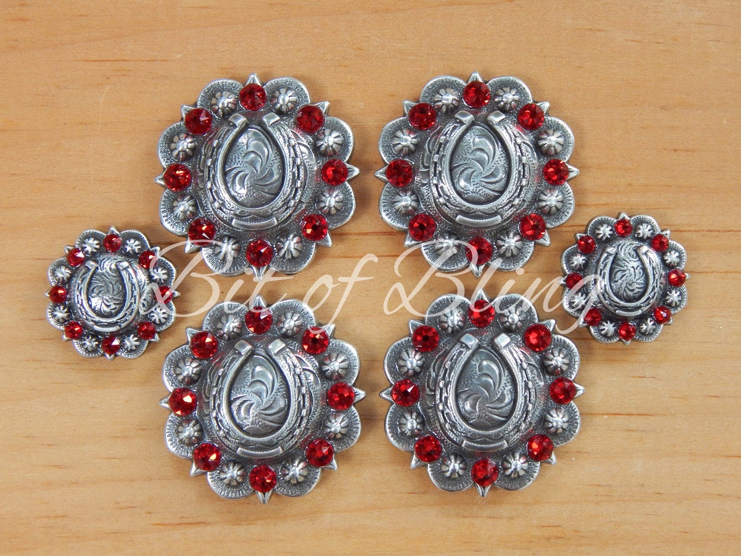Antique Silver Round Horseshoe Berry Saddle Concho Set - Light Siam ...