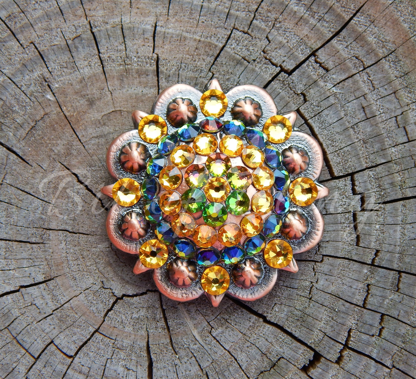 Copper Round Berry Concho With Sunflower and Vitrail Medium - Etsy