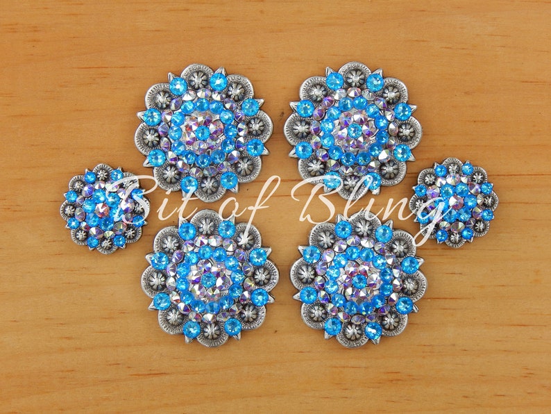 Saddle Concho Set - Crystal AB & Electric Blue - Horse Tack Rodeo ...