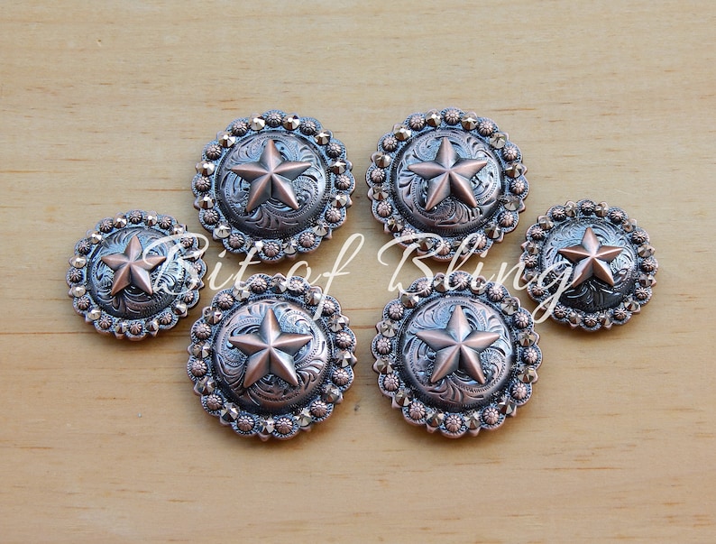 Rose Gold Copper Round Berry Star Saddle Concho Set - Western Horse ...