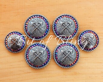 Antique Silver Round Rope Edge Feathers Saddle Concho Set | Etsy