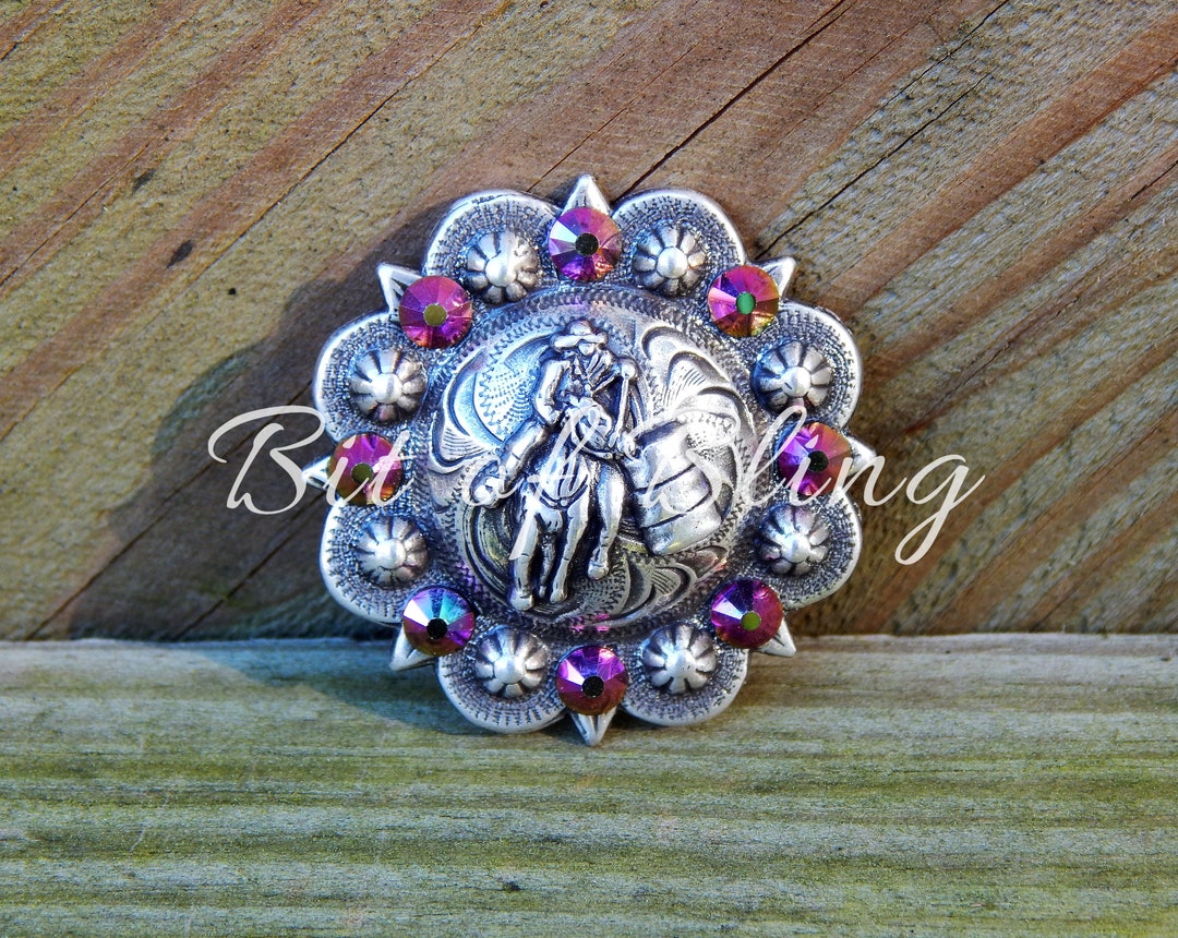 Antique Silver Round Berry Barrel Racer Concho - Rose Gold Rainbow - Etsy