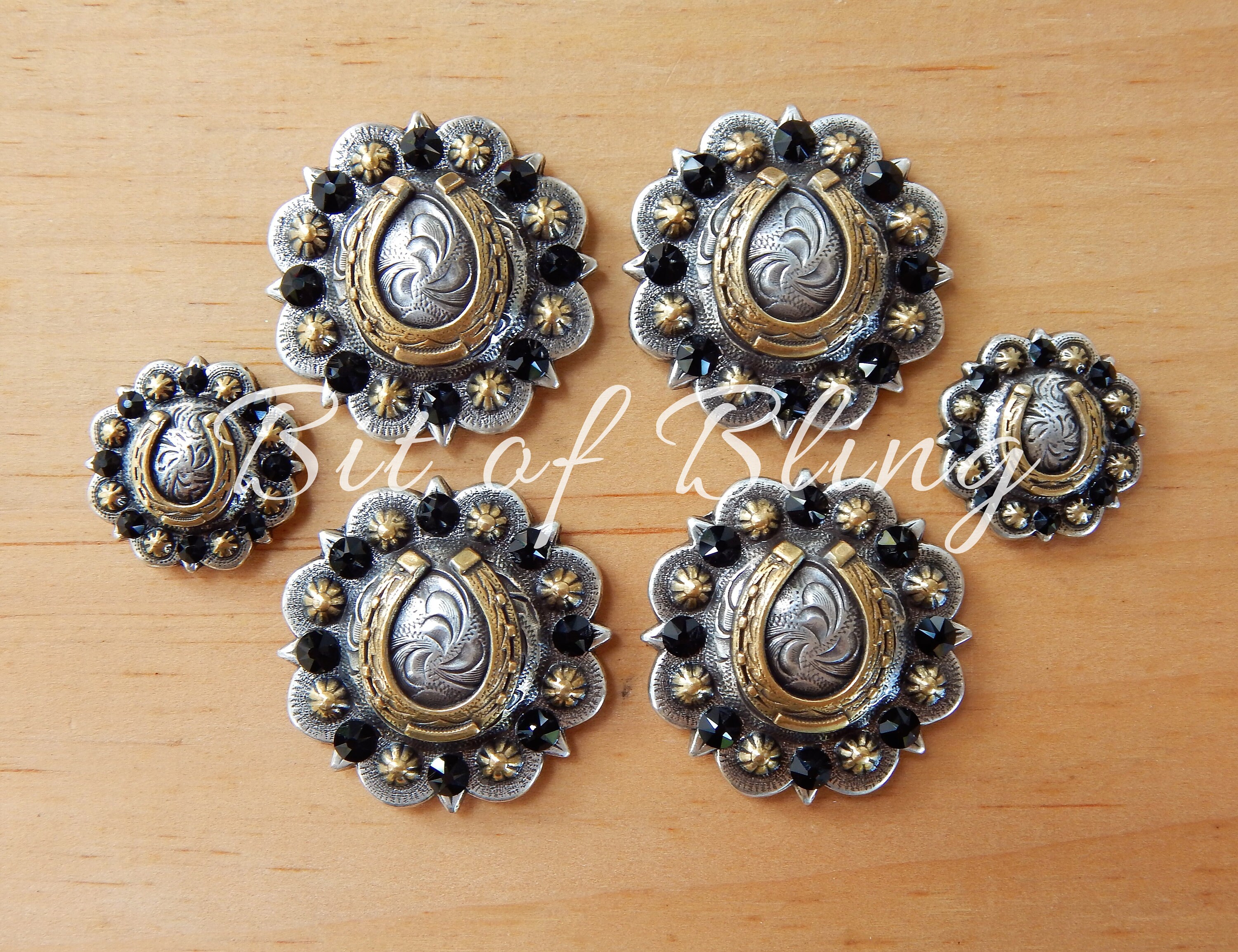 Antique Silver & Gold Round Berry Horseshoe Saddle Concho Set - Etsy España