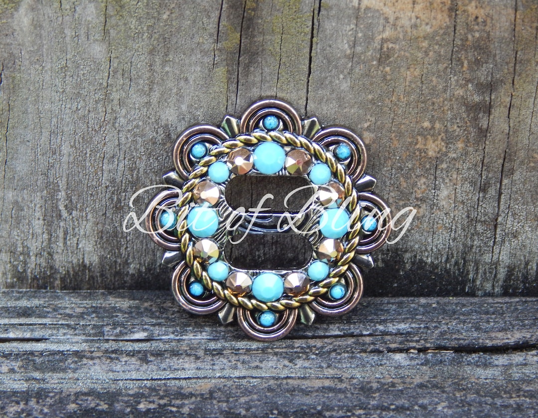 1.5" City Slicker Turquoise & Rose Gold Slotted Concho Western Horse ...