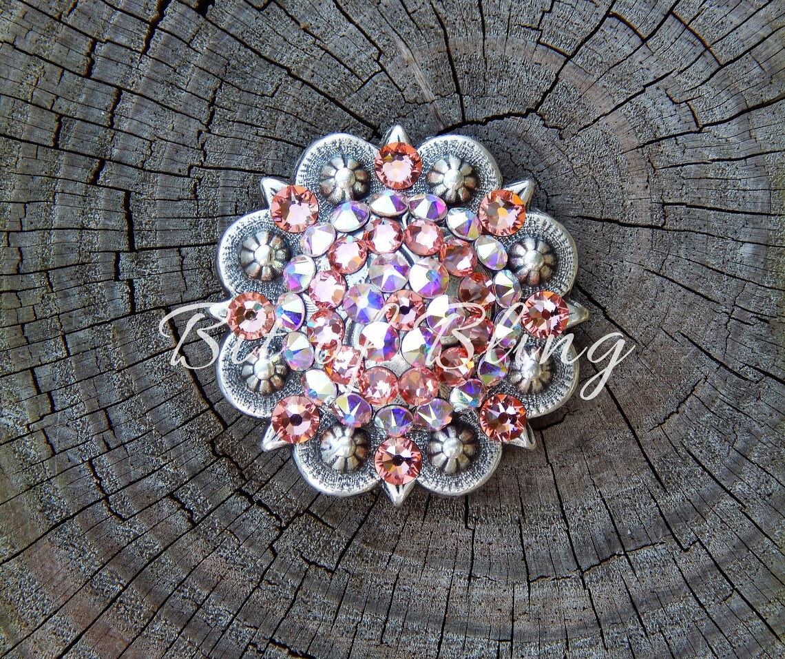Rose Peach & Crystal AB Antique Silver Round Berry Concho Horse Tack - Etsy