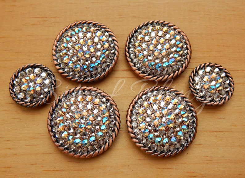 Copper Round Rope Edge Saddle Concho Set With Silk and Silk Shimmer ...