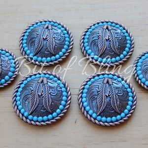 Copper Round Rope Edge Feather Saddle Concho Set With Turquoise ...
