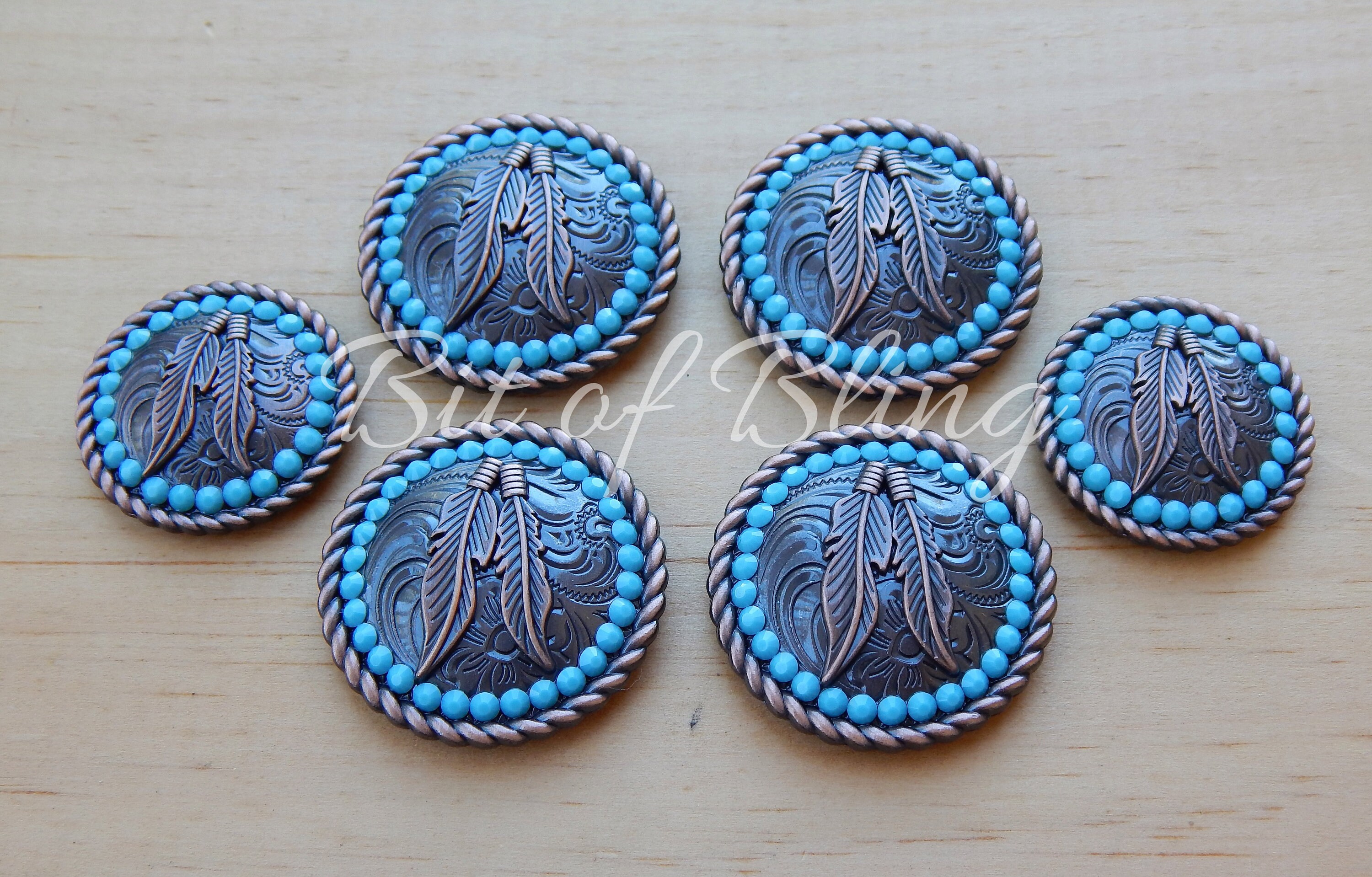 Copper Round Rope Edge Feather Saddle Concho Set With - Etsy