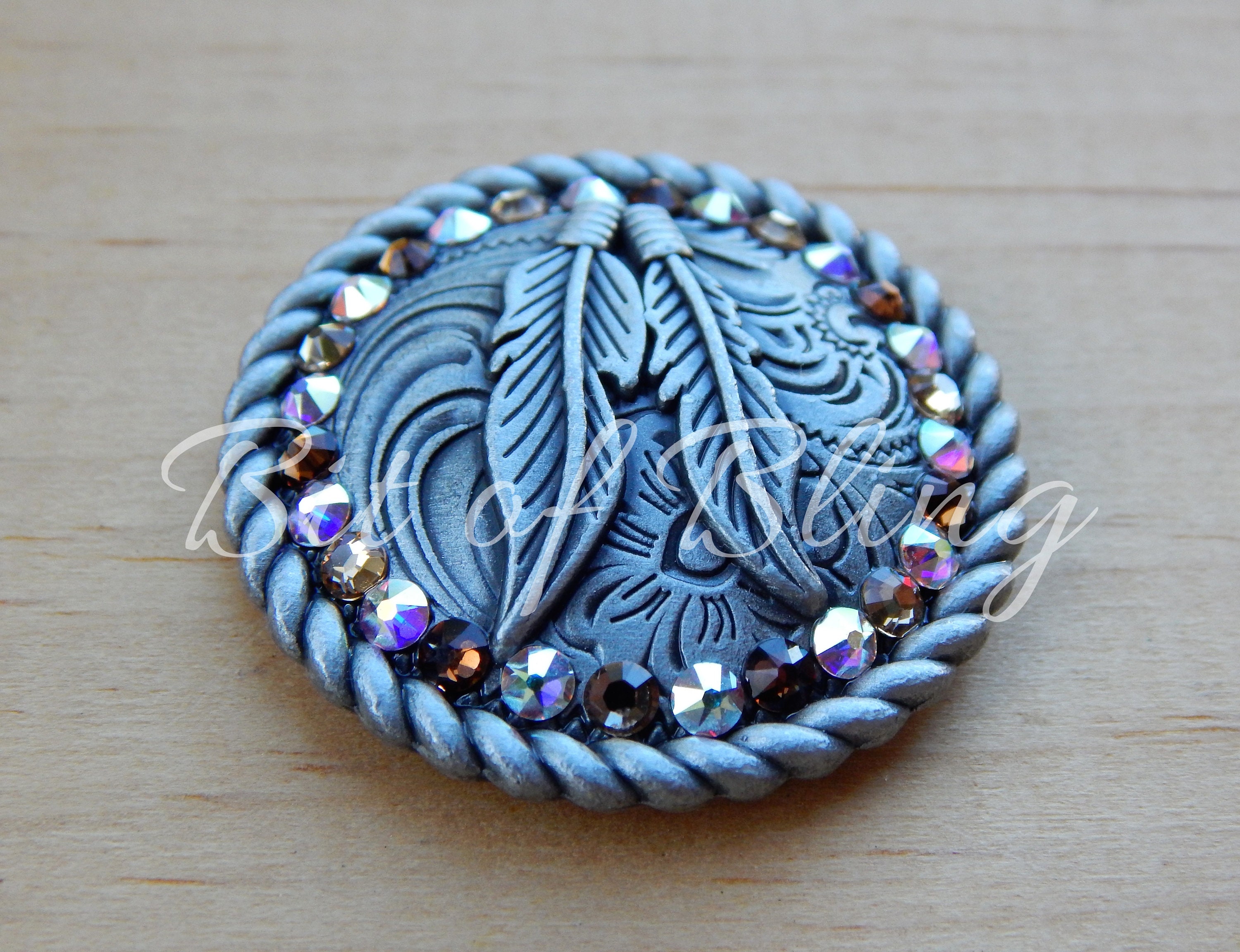 Antique Silver Round Rope Edge Feather Concho Horse Tack Rodeo | Etsy