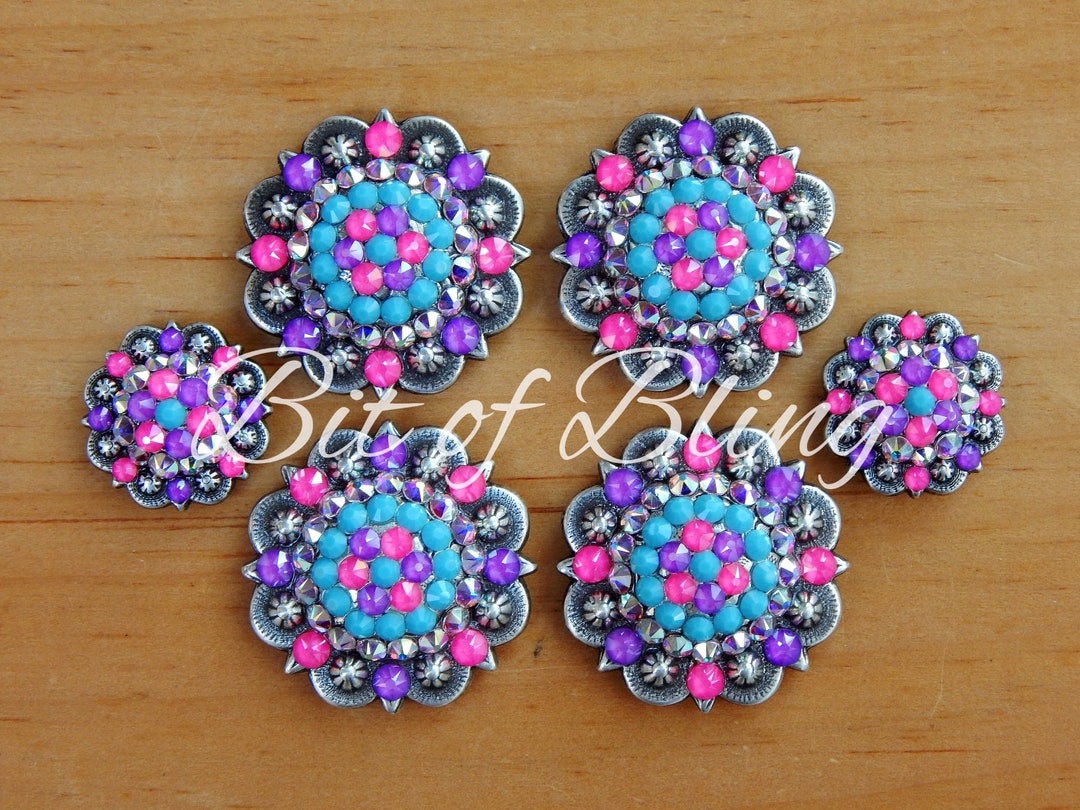 Antique Silver Round Berry Saddle Concho Set - Cotton Candy Unicorn ...
