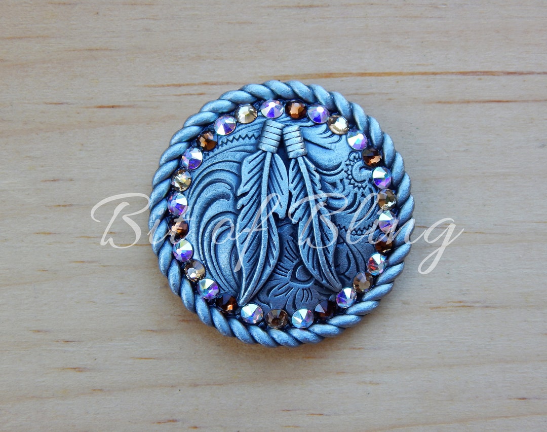 Antique Silver Round Rope Edge Feather Concho Horse Tack Rodeo Barrel ...