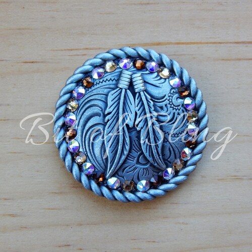 Antique Copper Round Rope Edge Cross Bling Concho Horse Tack - Etsy