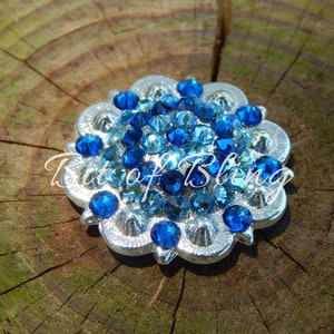 1.5" Aquamarine and Capri Blue Shiny Silver Round Berry Concho Bling ...
