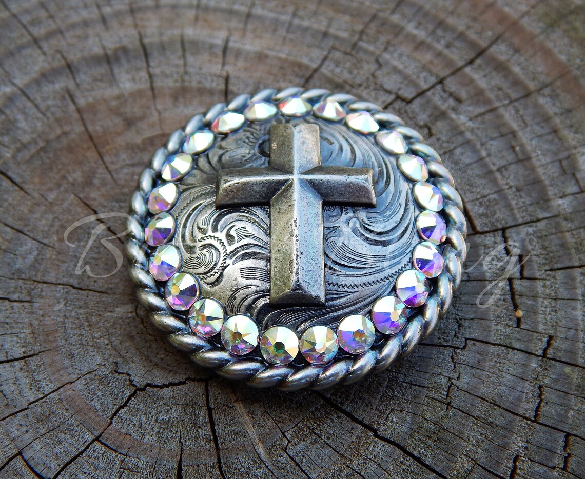 Old Silver Round Rope Edge Cross Bling Concho Horse Tack Rodeo Gymkhana ...