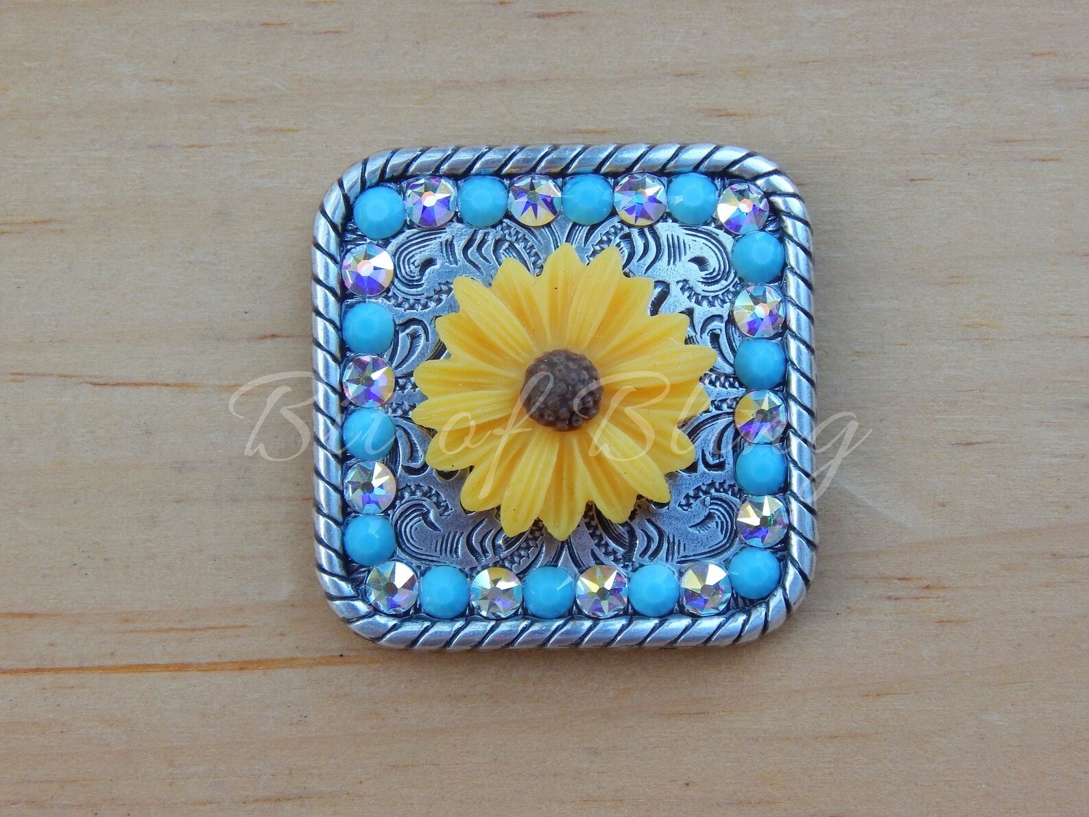 Yellow Daisy Saddle Concho Set W/ Turquoise & Crystal AB Horse Tack ...
