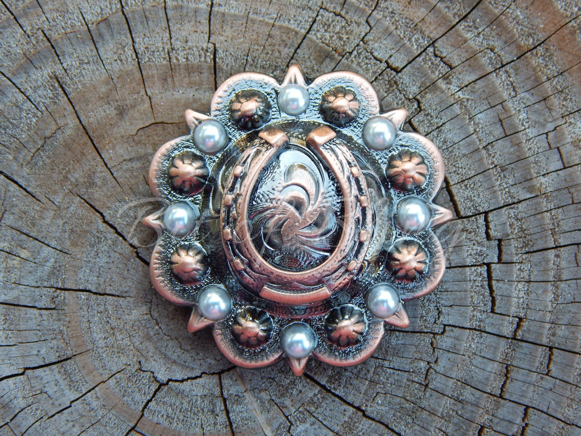 Copper Round Horseshoe Berry Concho With Ivory Pearl Accents | Etsy