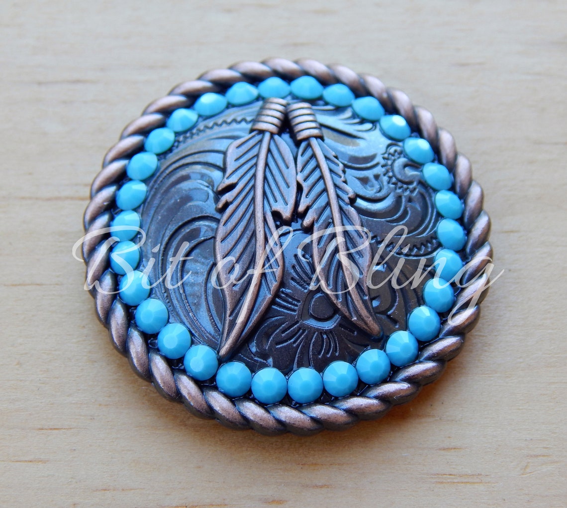 Copper Round Rope Edge Feather Saddle Concho Set With - Etsy