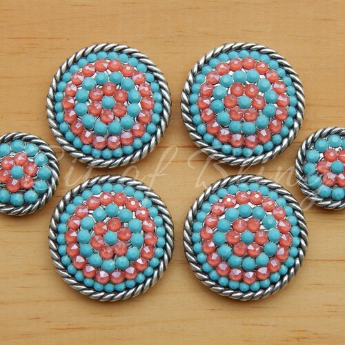 Turquoise and Coral Saddle Concho Set Horse Tack Custom - Etsy
