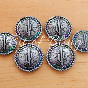 Antique Silver Round Rope Edge Cactus Saddle Concho Set - Green Volcano ...