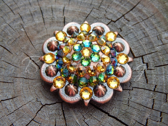 Copper Round Berry Concho With Sunflower and Vitrail Medium | Etsy