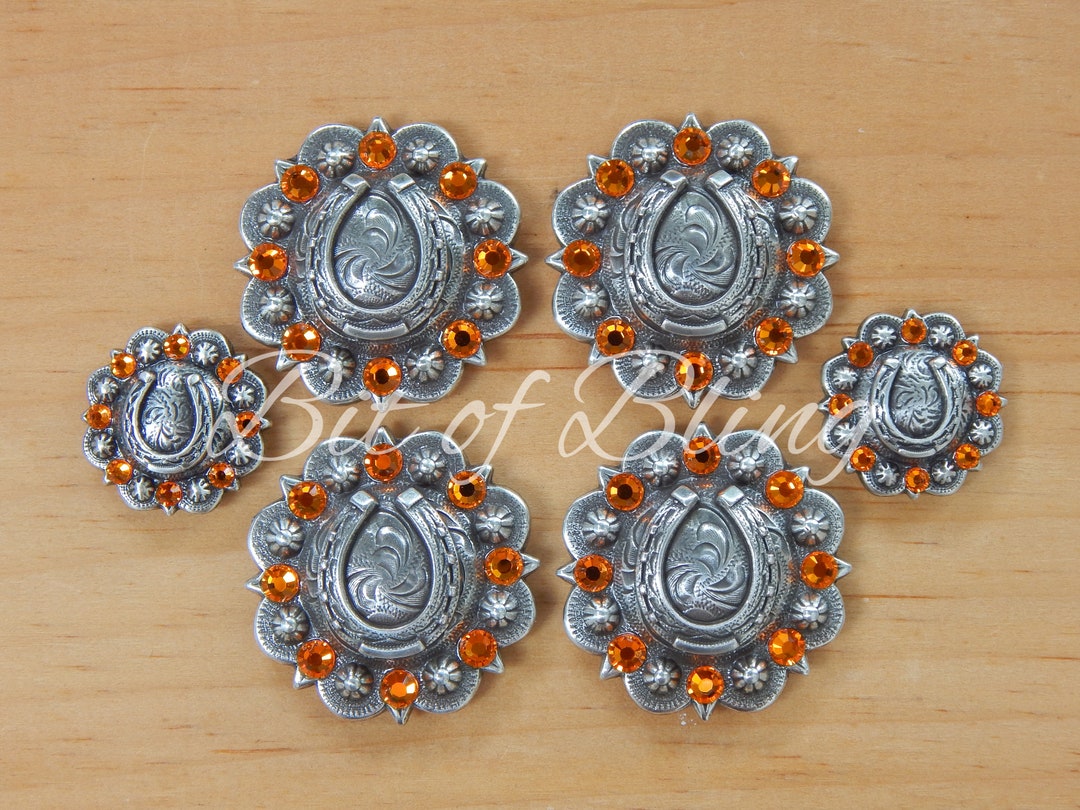 Antique Silver Round Horseshoe Berry Saddle Concho Set - Sun - Western ...