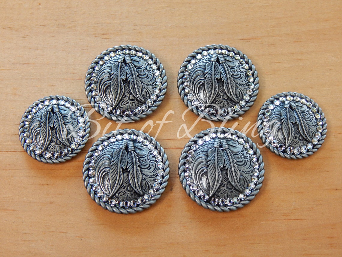 Silver Round Rope Edge Feathers Saddle Concho Set Crystal - Etsy