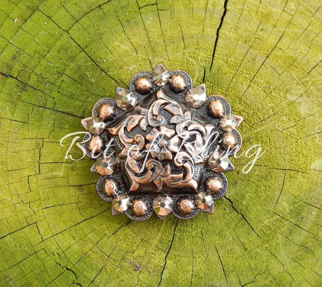 Rose Gold Copper Floral Pentagon Berry Concho Western Horse Tack - Etsy