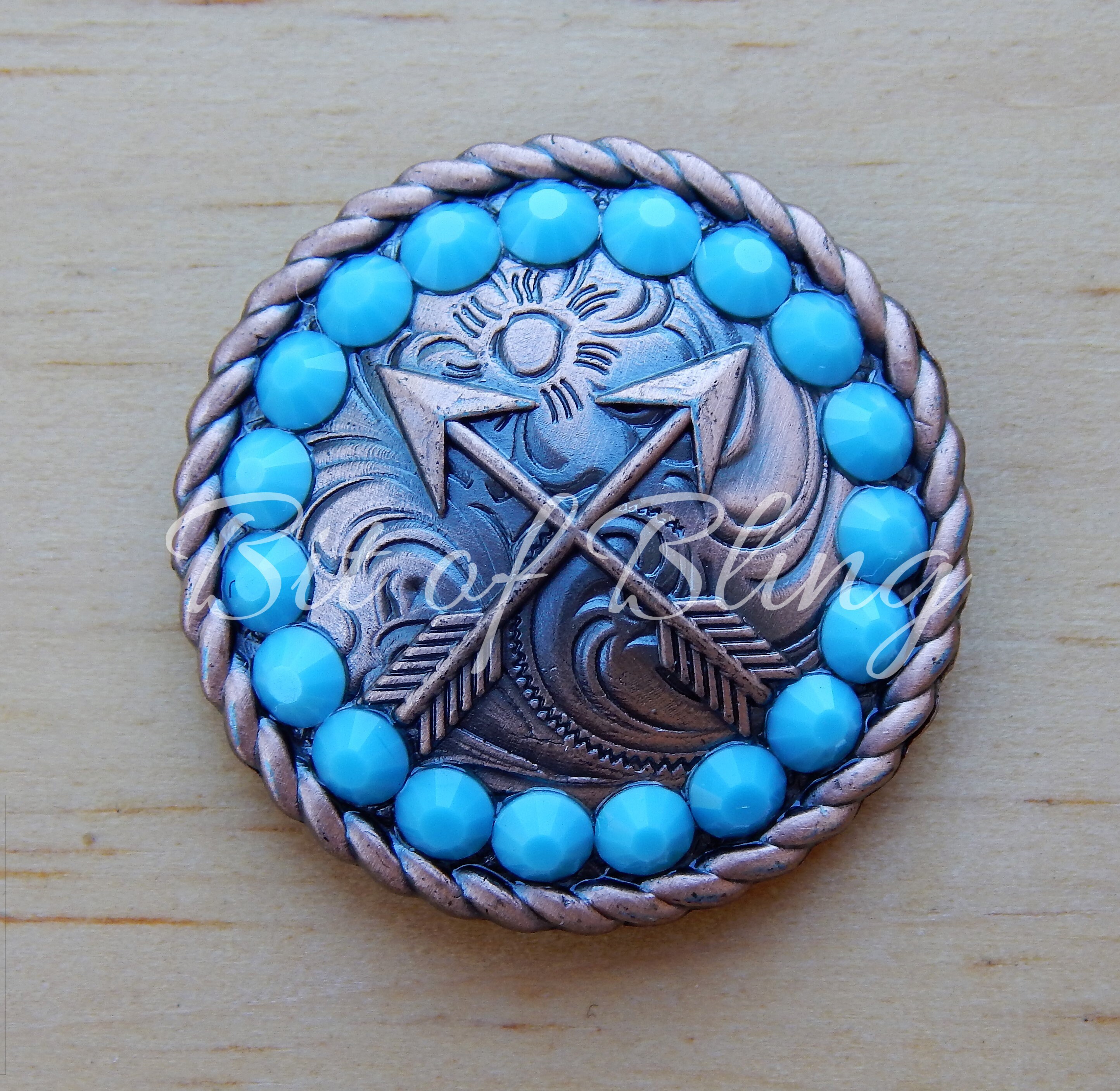 Copper Round Rope Edge Crossed Arrows Saddle Concho Set With | Etsy