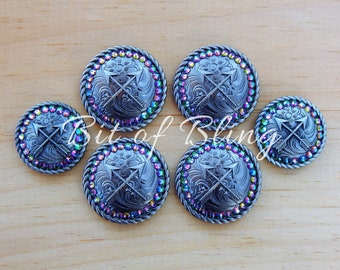 Antique Silver Round Rope Edge Feathers Saddle Concho Set | Etsy