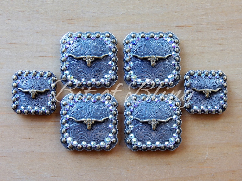 Antique Silver & Gold Square Berry Longhorn Saddle Concho Set | Etsy