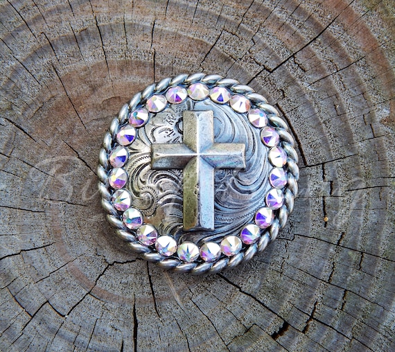 Old Silver Round Rope Edge Cross Bling Concho Horse Tack Rodeo | Etsy