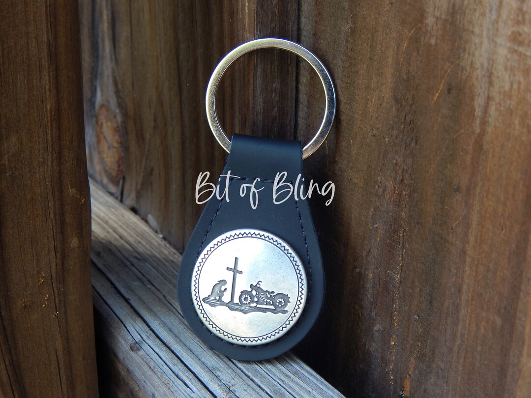 Motorcycle Cross Concho Black Leather Key Fob - Etsy