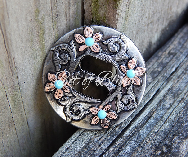 1.5 Antique Nickel and Copper Slotted Flower Concho With - Etsy