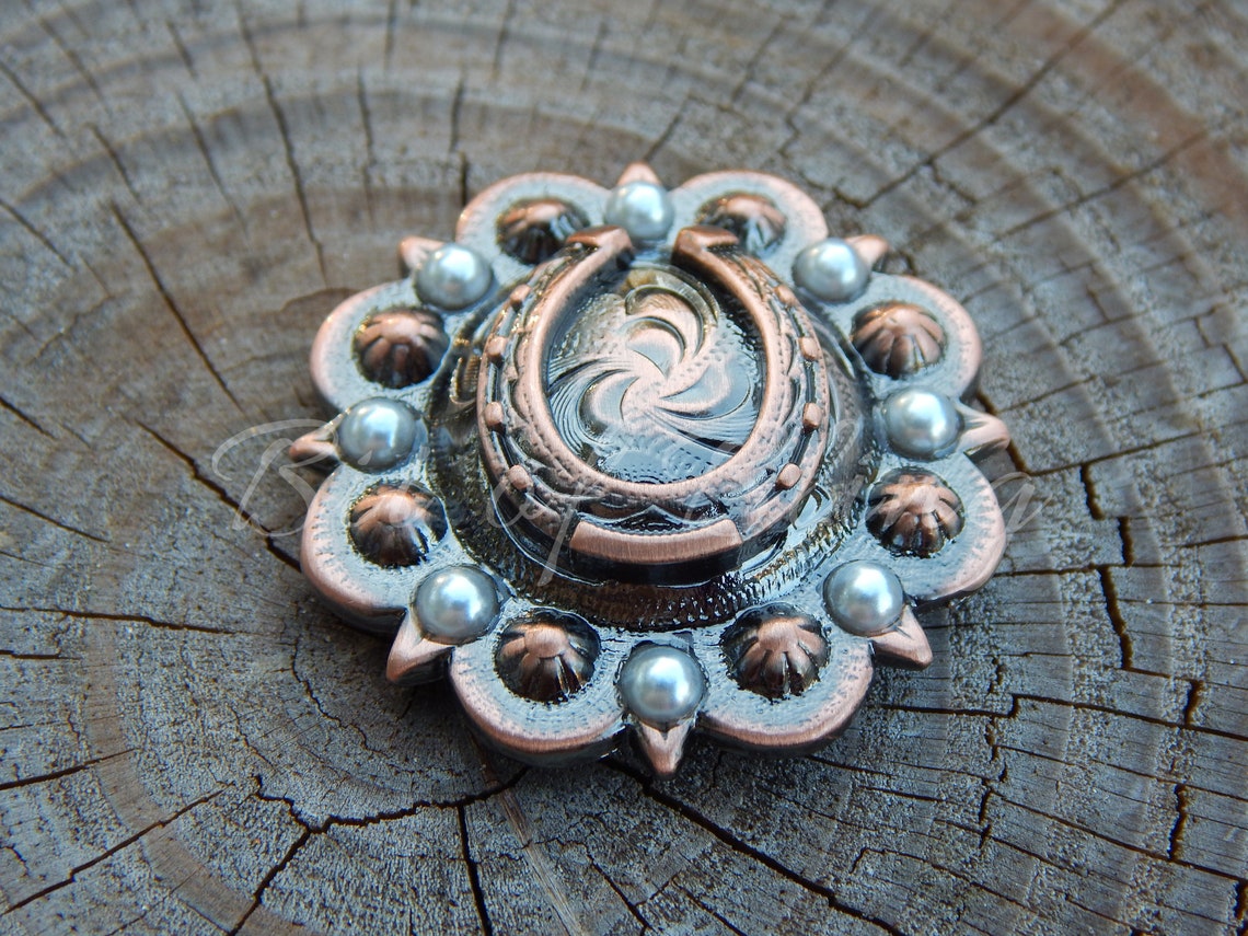 Copper Round Horseshoe Berry Concho With Ivory Pearl Accents | Etsy