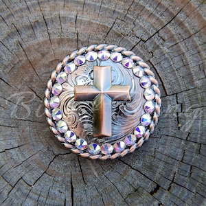 Antique Copper Round Rope Edge Cross Bling Concho Horse Tack Rodeo ...