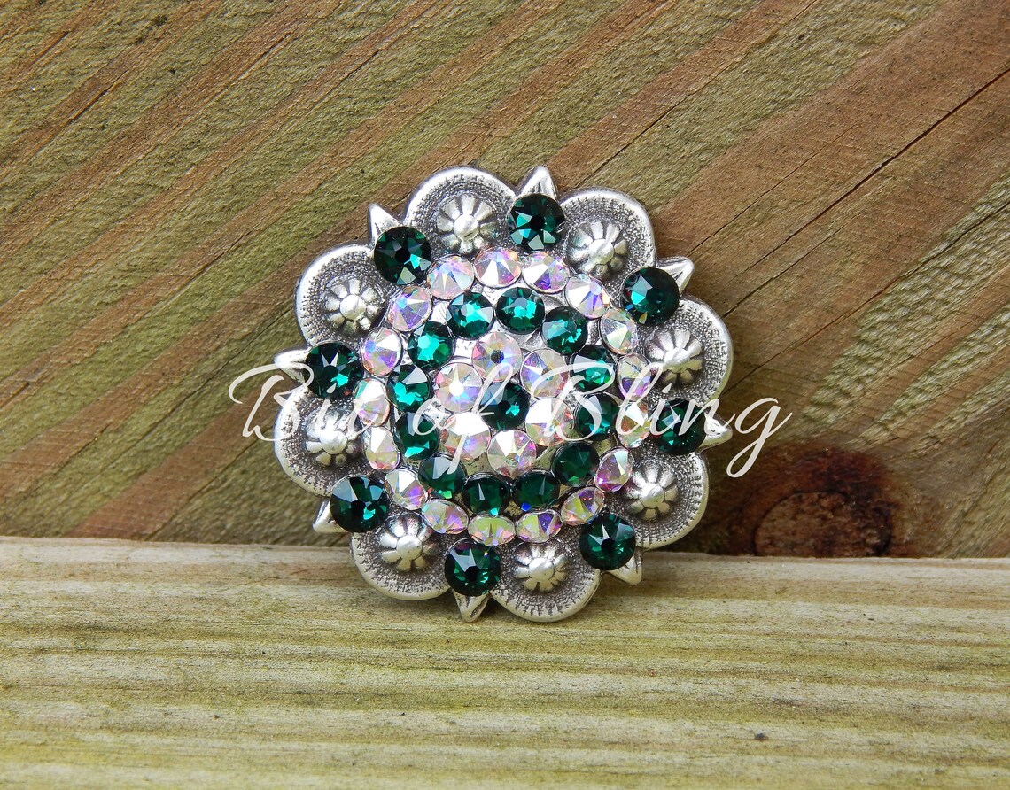 Antique Silver Round Berry Concho Emerald and Crystal AB - Etsy