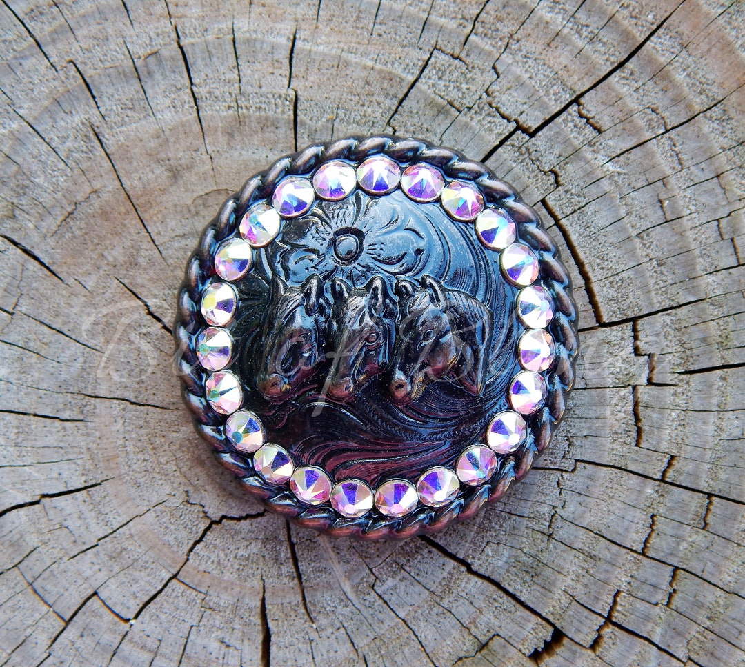 Antique Copper 3 Horse Heads Bling Concho Horse Tack Rodeo Gymkhana ...