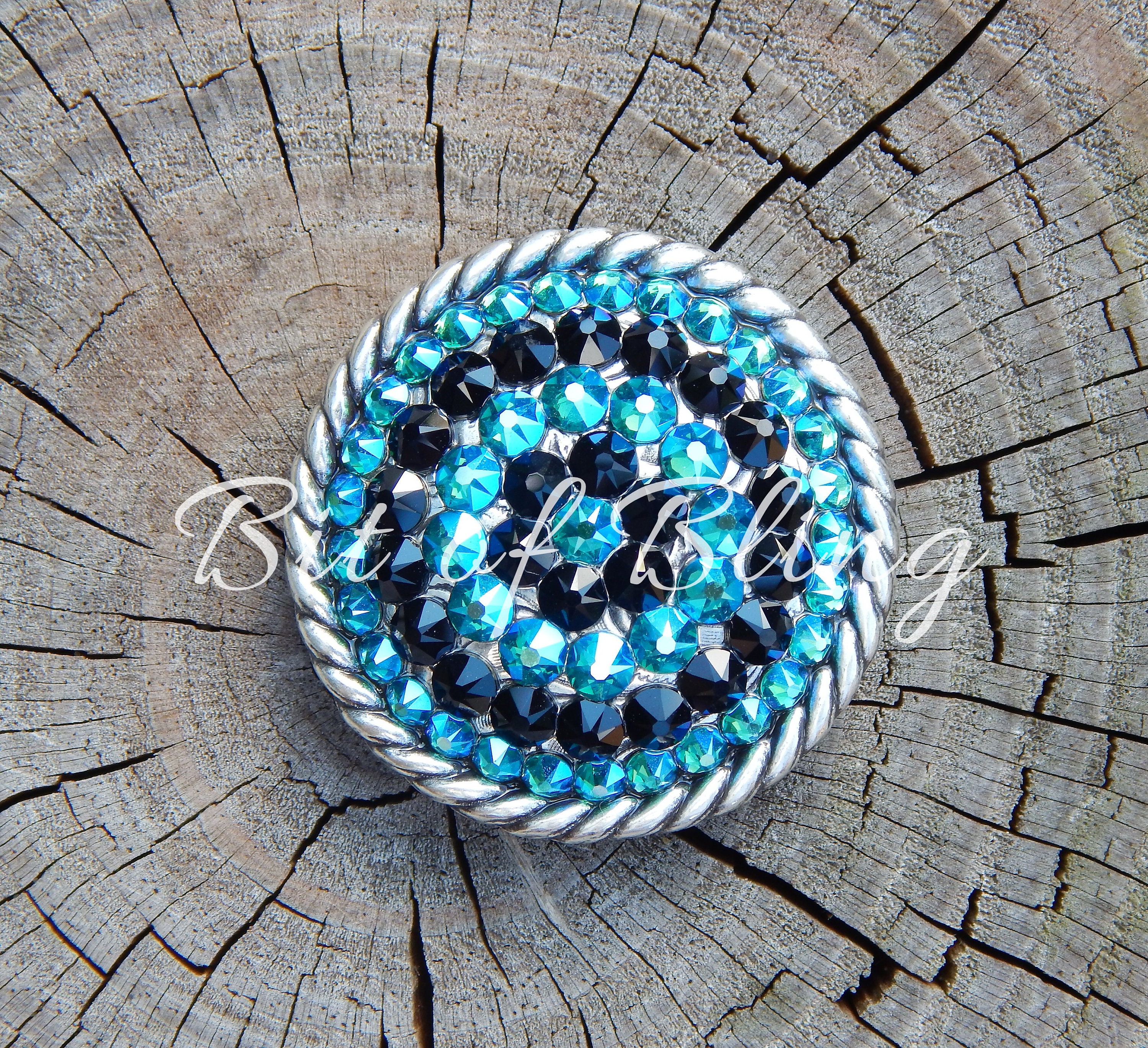 Jet and Blue Zircon Shimmer Concho Horse Tack Custom Conchos Rhinestone ...