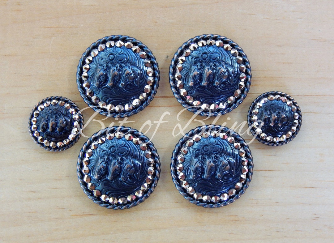 Antique Copper and Bronze 3 Horse Head Saddle Concho Set - Rose Gold ...