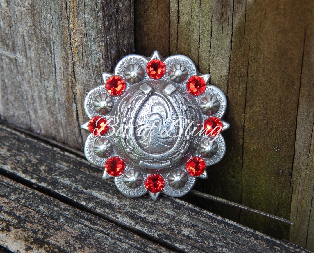 Antique Silver Round Horseshoe Berry Concho - Light Siam - Western ...