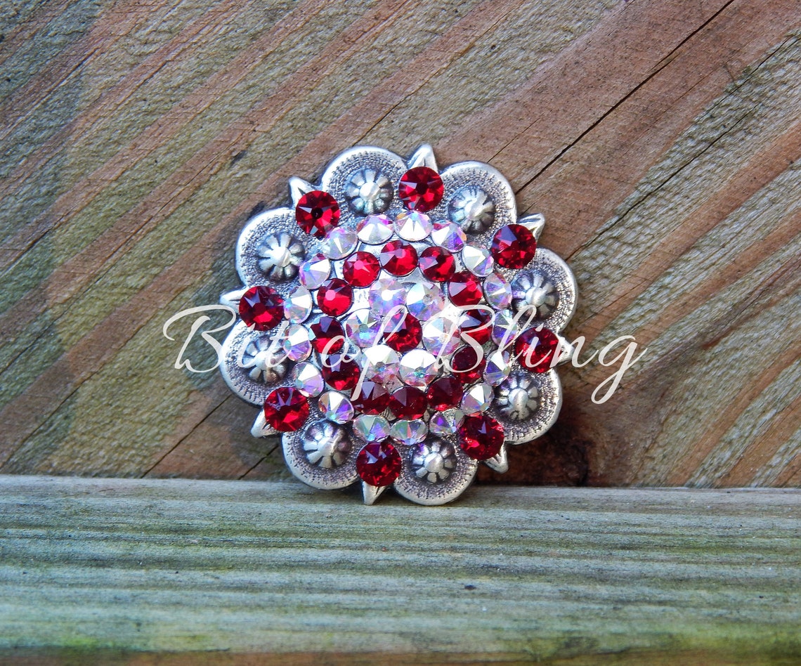 Antique Silver Round Berry Concho - Siam and Crystal AB - Etsy