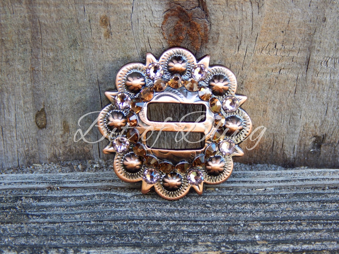 Copper Round Slotted Berry Concho - Smoke Topaz & Vintage Rose ...