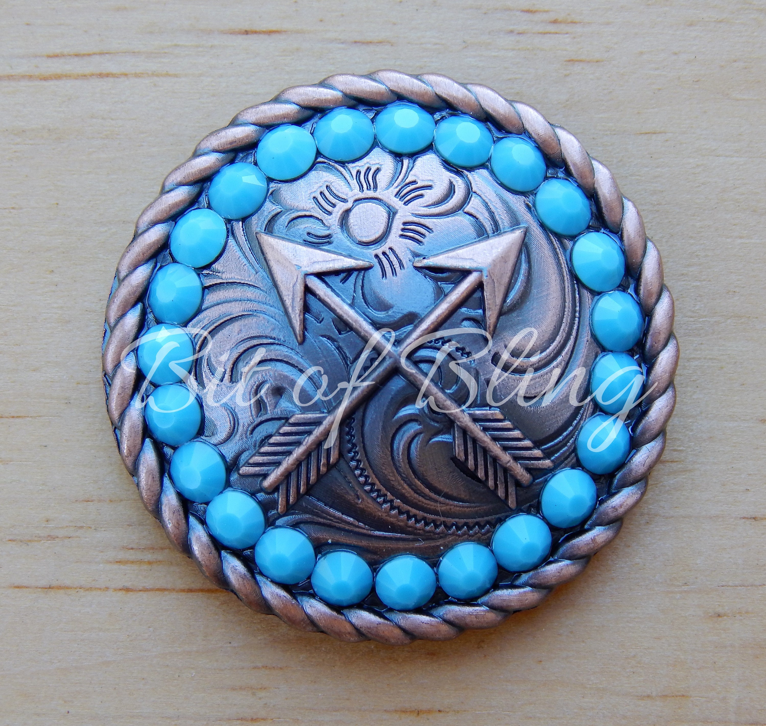 Copper Round Rope Edge Crossed Arrows Saddle Concho Set With | Etsy