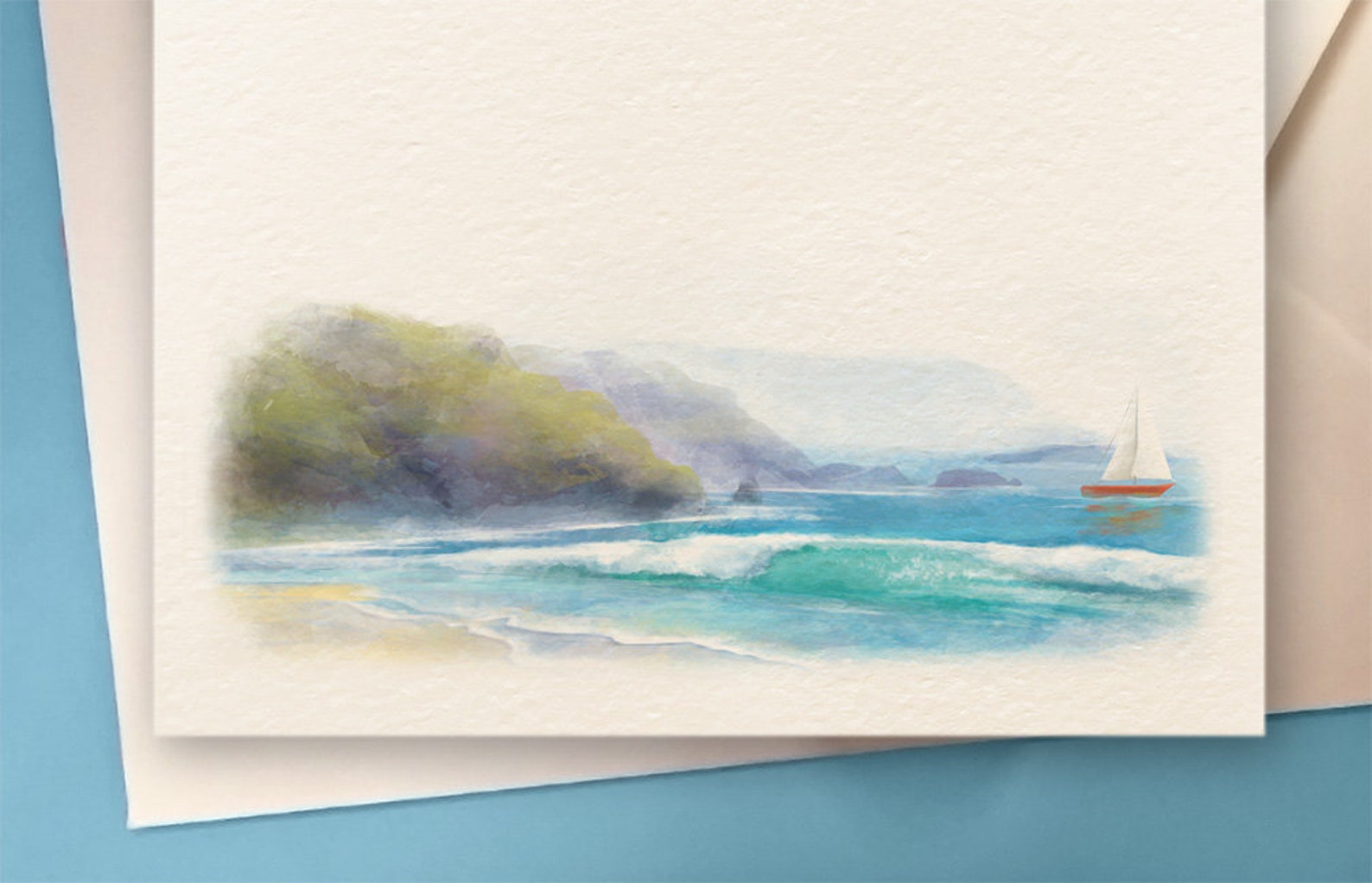 Beach Stationery Set / Personalized Ocean Cards Set / Custom Stationery ...