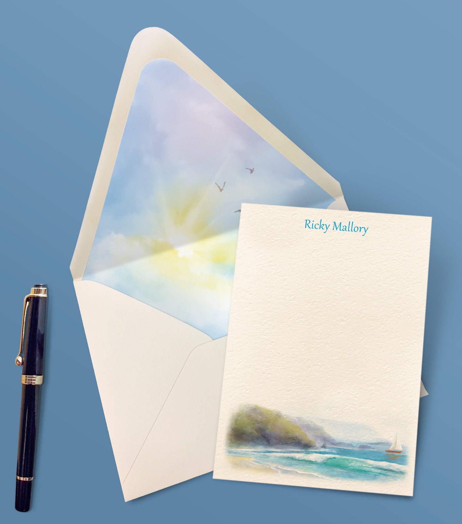 Beach Stationery Set / Personalized Ocean Cards Set / Custom Stationery ...