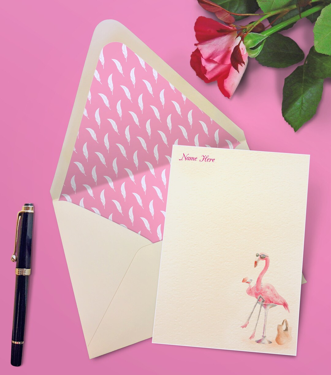 Flamingo Custom Stationery Sheets / Unique Envelope Liners / Flat ...