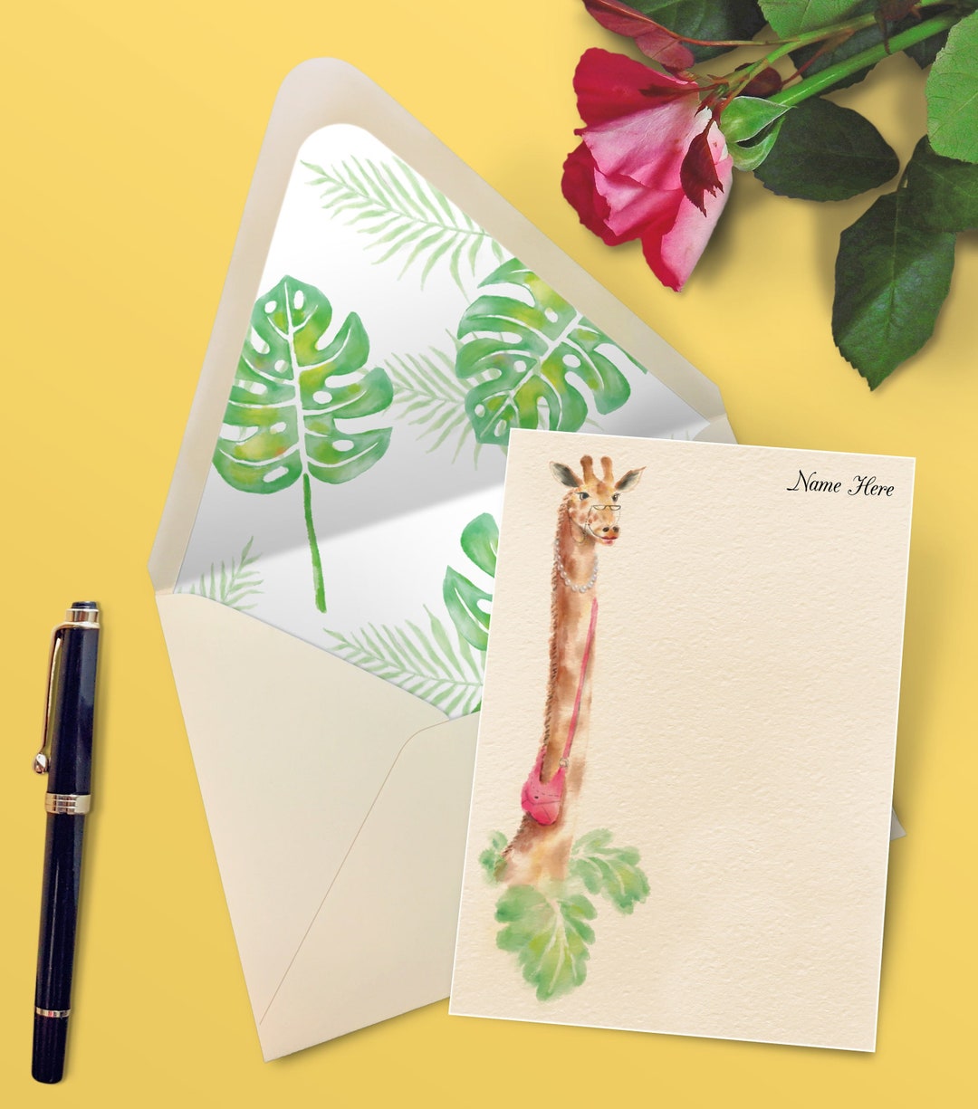 Giraffe Custom A6 Stationery / Unique Envelope Liners / Animal Note ...