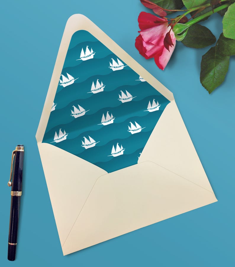 Nautical Ship Wheel Stationery Set / Sailing Boat Note Cards Flat ...