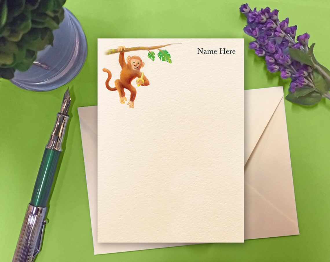 Monkey Stationery Gift Kids Animal Writing Paper Personalized - Etsy ...
